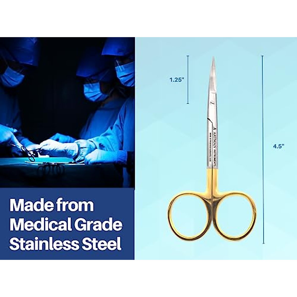 Scissors 4.5 inches Curved with Tungsten Carbide Inserts| Gold Plated Handle Extra Sharp and Durable by ARTMAN INSTRUMENTS