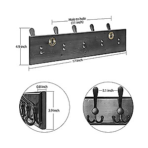 Hat Rack for Wall, Coat Rack Wall Mount Heavy Duty, 5 Double Coat Rack Hooks Set of 2, Wooden Base, Metal Coat Hook Rail for Coat, Hat, Key, ect.