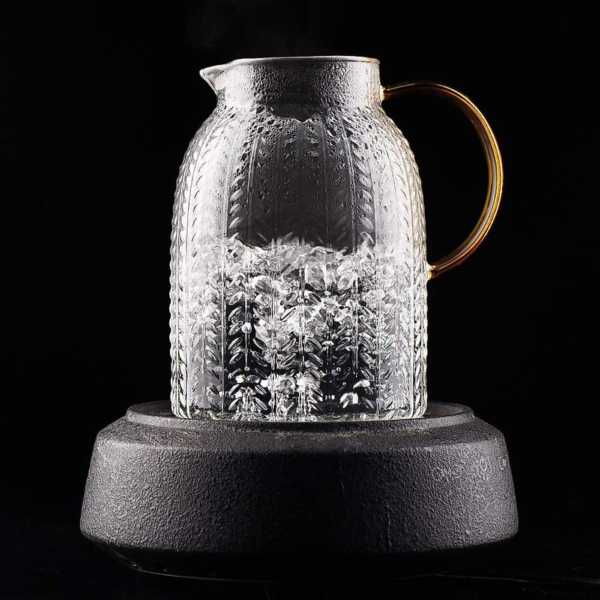 Warm Crystal, The Glass Water Pitcher with Lid and Handle, Glass Tea Pitcher, Carafe, Teapot and Jug for Coffee, Juice, Ice Water and Flower Tea Suitable for Your Fridge and Coffeemaker (60 oz)