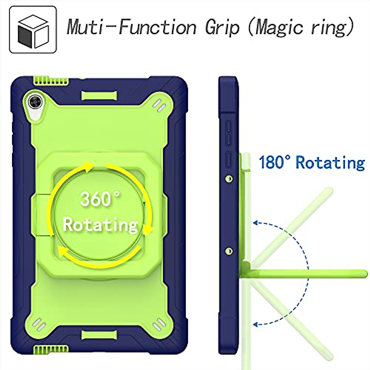 TDA Trading Case for Lenovo Tab M10 HD 2nd Gen (TB-X306X)/Smart Tab M10 HD 2nd Gen (TB-X306F) 10.1" 2020 - Hybrid Cover 360 Rotating Multi-Functional Ring Stand Case with Shoulder Strap (Blue/Green)