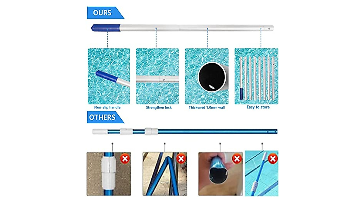 POOLWHALE 10.5ft Aluminum Swimming Pool Pole - Strong Grip