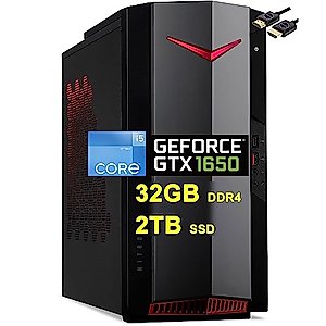 acer Nitro 50 Gaming Desktop Computer | 12th Generation Intel Hexa-Core i5-12400F (Beats i7-10700F) | 32GB DDR4 2TB SSD | Nvidia GeForce GTX 1650 4GB Graphic | USB-C DVI Win11 Black + HDMI Cable