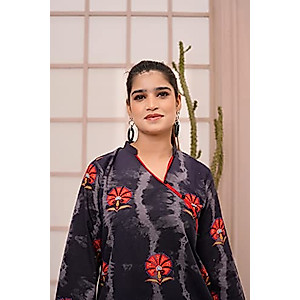 IshDeena Indian Pakistani Short Kurti Tunic Tops - Printed Khaddar Fabric for Women - Office & Casual Wear, Designer, M-3XL (Medium/Black)
