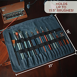 Earth & Fiber Co. Waxed canvas paint brush holder - Art bag for painting, drawing & art supplies - Painting supplies and art supplies for adults - Art storage roll bag for artists (blue)