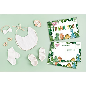 Safari Jungle Thank You Postcards,Dinosaur Themed Double-Sided Blank Thank You Note Cards for Baby Shower, Bridal Shower, Wedding, Birthday, Business, Retirement Party,4x6 Inches(25 Pack)