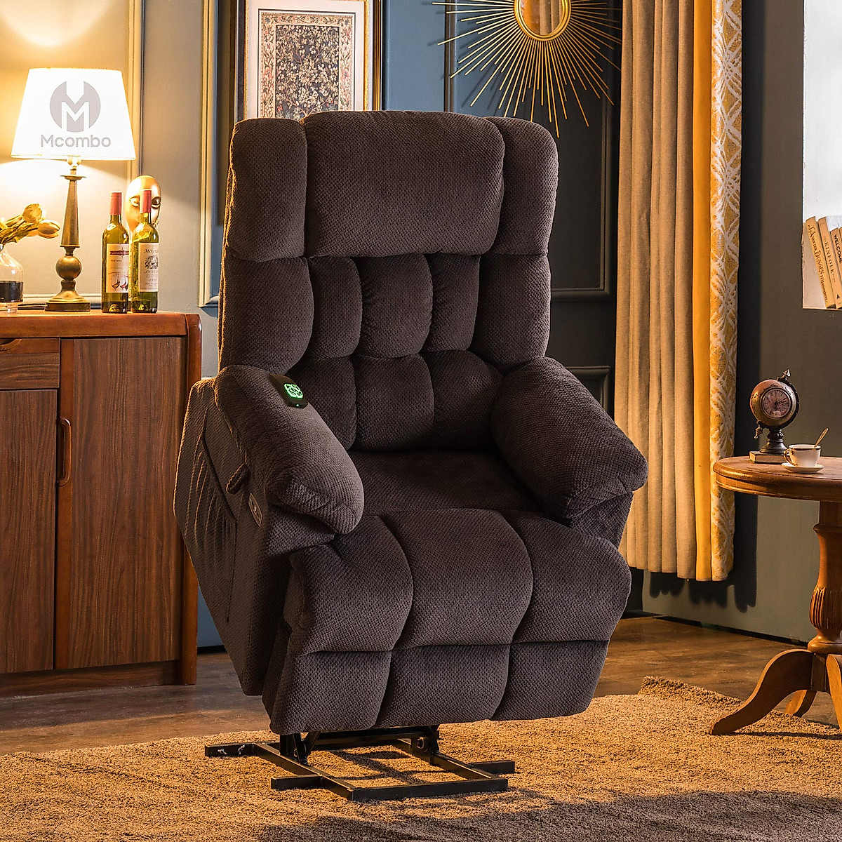 MCombo Power Lift Recliner Chair Sofa with Massage and Heat, Adjustable Headrest, 3 Positions, USB Ports, for Elderly People, 7533 (Fabric, Grey)