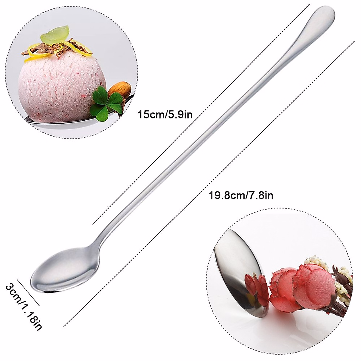 Long Handle Stirring Spoon, DaKuan Set of 10 Stainless Steel Mixing Spoon for Iced Tea, Coffee, Cocktail, Milkshake, Cold Drink