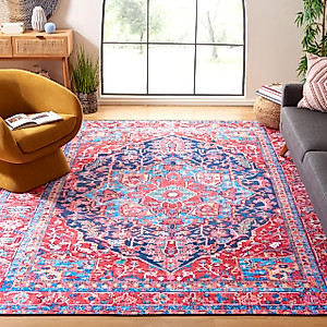 SAFAVIEH Tucson Collection Area Rug - 10' x 14', Navy & Red, Machine Washable & Slip Resistant, Ideal for High Traffic Areas in Living Room, Bedroom, Dining (TSN121N-10)