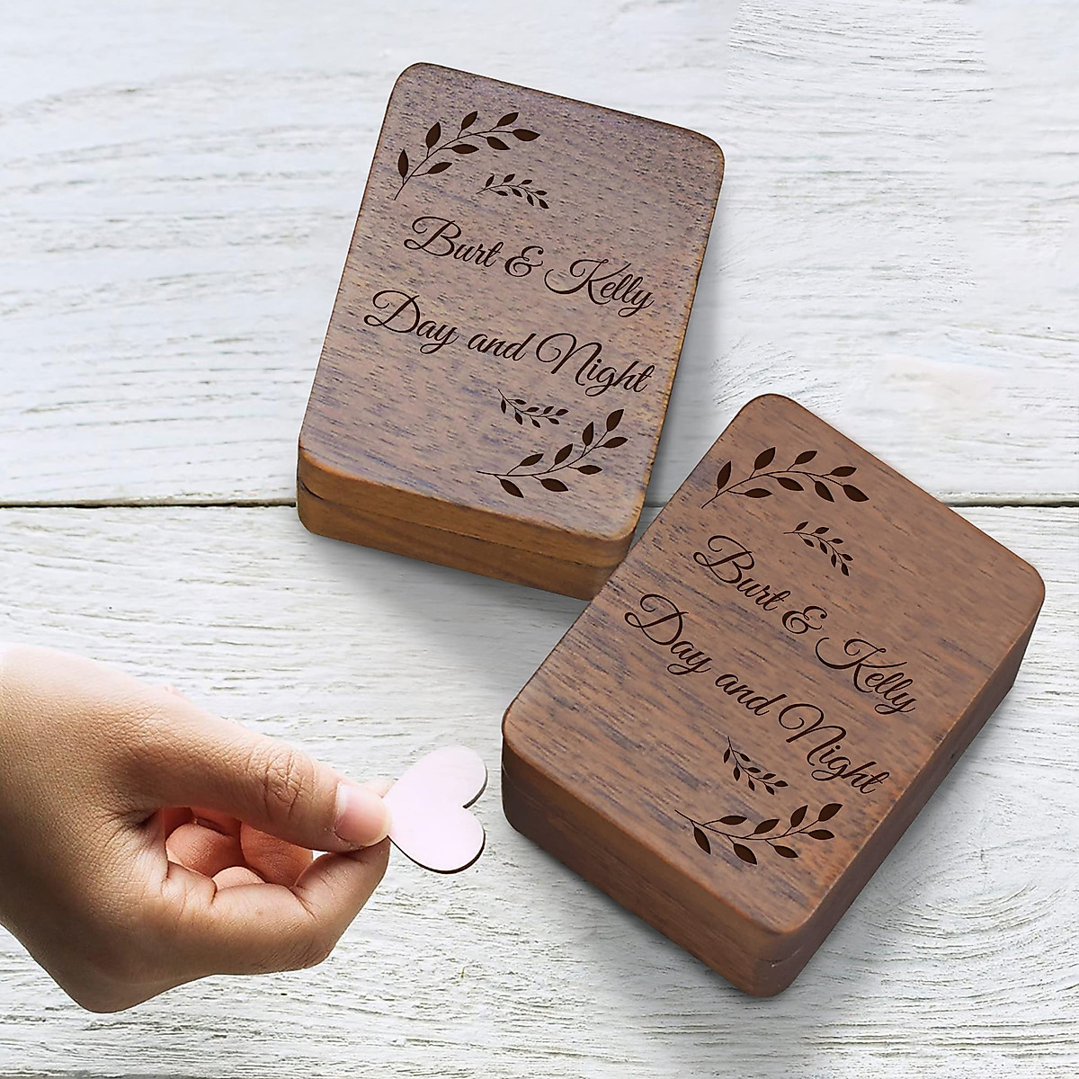 Personalized Solid Wood Ring Box for Wedding Ceremony, Rectangular Box for Ring Storage 3 Slots, Custom Engagement Ceremony Ring Box, Walnut Wooden Heirloom Ring Box Holder