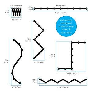 Three by Three Seattle FIT•Check! Minimalist Wall Rack in Black Metal – Customizable, Elegant Hanging Hook Solution – Add Style with Flexible Installation – Fully Extended: 45.5 x 1.45 x 1.5 in