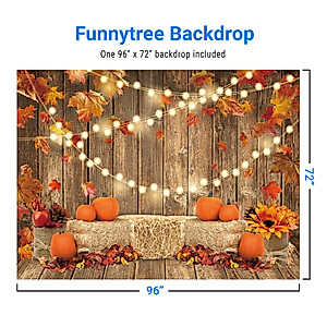 Funnytree 8x6FT Fall Pumpkin Photography Backdrop Autumn Tanksgiving Harvest Hay Leaves Wooden Background Sunflower Maple Baby Shower Banner Decoration Party Supplies Photo Booth Prop
