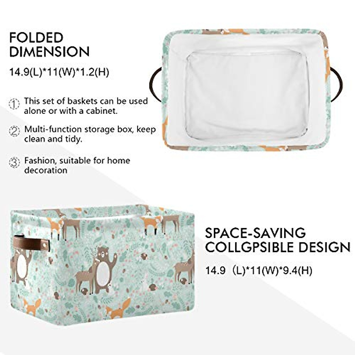 Storage Basket Cube Forest Animal Bear Fox Flower Large Collapsible Toys Storage Box Bin Laundry Organizer for Closet Shelf Nursery Kids Bedroom,15x11x9.5 in,1 Pack