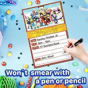 NATURAL BEHAVIOUR Set of 20 Anime Cartoon Ball-Themed Happy Birthday Invitation Cards & Envelopes - Lightweight (240g), Postcard Style Invites for the Perfect Party Pack
