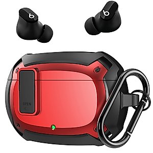 Case for Beats Studio Buds/Studio Buds Plus Case Cover 2021/2023, Secure Lock Hard Rugged Cool Protective Case Cover for New Beats Studio Buds+ Wireless Earbuds Case Accessories with Keychain, Red