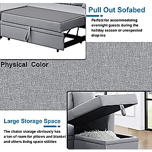 Sleeper Sectional Sofa Pull Out Sofa Bed for Small Spaces Small Sectional Couch Bed for Living Room with Storage Chaise for Apartment Bedroom,Guest Room, Grey