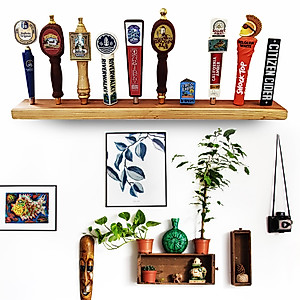 Tap Handle Holder Display Floating Shelf | Wall-Mounted Tap Handle Display Shelf Constructed from Reclaimed Redwood | Beer Tap Holder for 10 Tap Faucet Handles | Made in USA (10 Tap Handles)