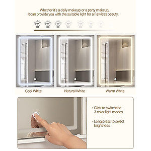 HILINSIE Large Vanity Desk with Light Mirror, Makeup Vanity Dressing Table with 3 Drawers, Adjustable Shelves, Storage Cabinet, Bedroom Vanity Table for Women‘s Day (White)