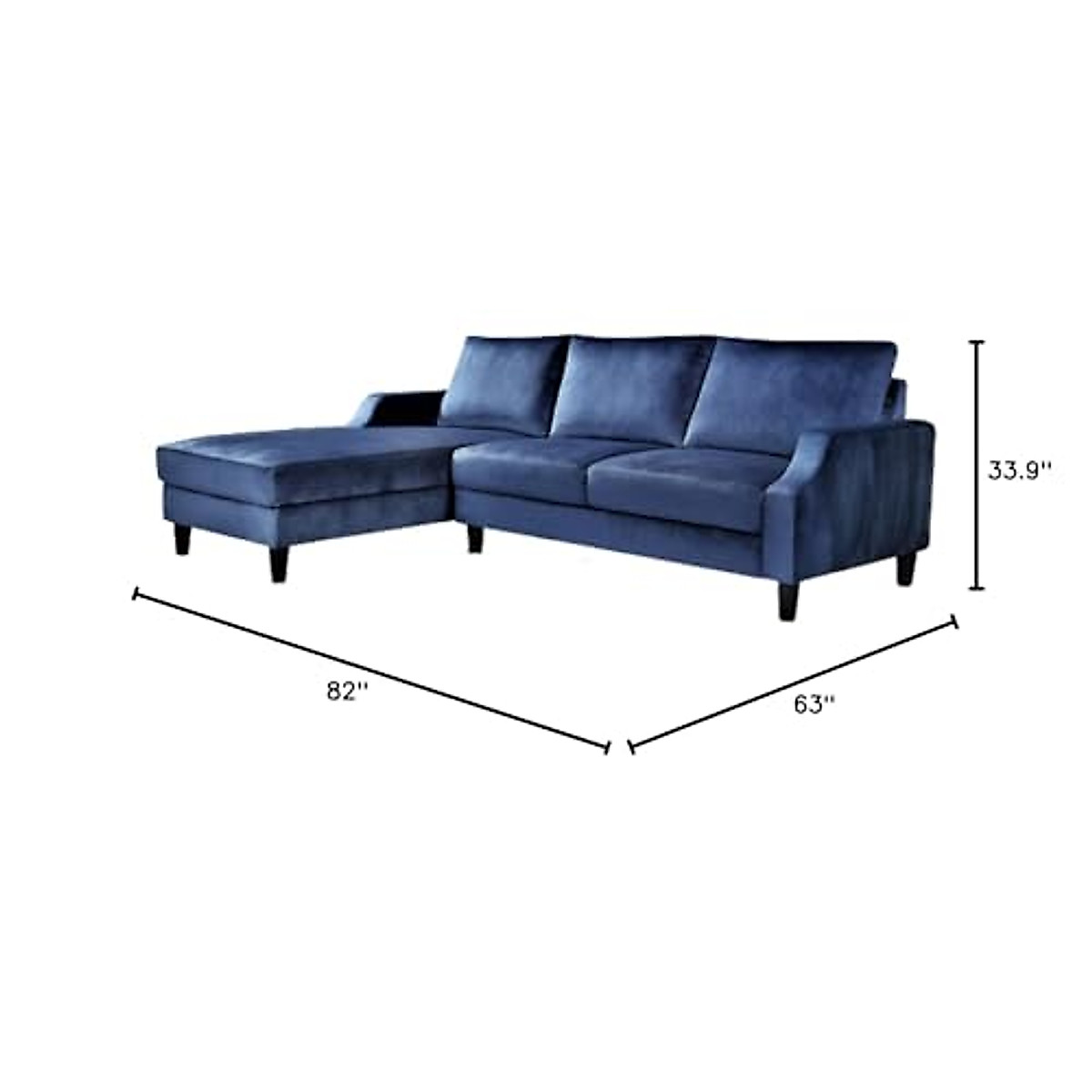 US Pride Furniture AS0156-L L-Shape Sofa with Wide Chaise Lounge, Dark Blue