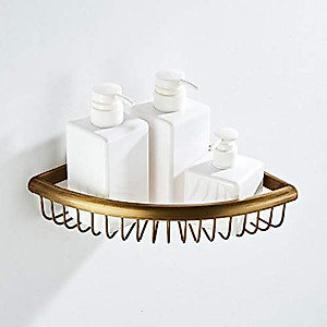 Amosfun Bathroom Organization and Storage Fan Shape Bath Storage Shelf Rack Wall Mount Bathroom Shower Organizer Basket Retro Storage Shelf Basket (Bronze)