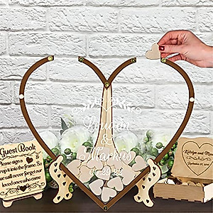 Smallduuck Personalized Heart Guest Book Alternative with 30-100 Wood Hearts Custom Wood Wedding Drop Box Rustic Guest Book Sign Wedding Decor(Heart Guestbook-Style 1)
