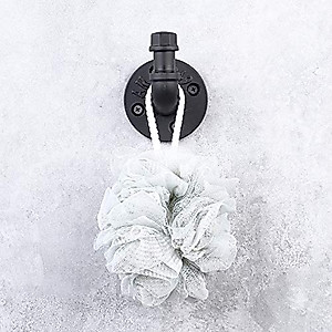 IMQOQ Industrial Style Robe Towel Hook Wall Mounted Metal Iron Pipe Coat Hanger Hat Holder Bag Rack for Bathroom Bedroom Kitchen, Rust Free, Black