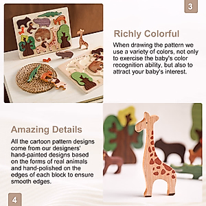 Samonyed Animal Wooden Puzzles for Toddlers, Montessori Early Development Learning Forest Puzzle, Basswood Tree Toy for 3 Years Boys & Girls Birthday