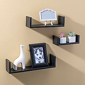 Home Basics Highly Durable Wall Mount Floating Wood Shelf Set of 3 for Livingroom, Bedroom, Bathroom, Kitchen, Trendy Modern Home Décor Organization (BLACK)