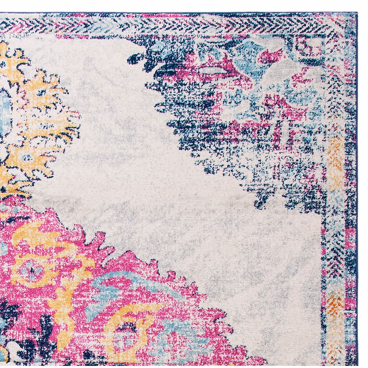 SAFAVIEH Madison Collection Area Rug - 8' x 10', Ivory & Fuchsia, Medallion Distressed Design, Non-Shedding & Easy Care, Ideal for High Traffic Areas in Living Room, Bedroom (MAD913A)