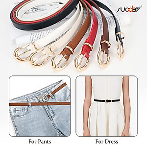 SUOSDEY 2 Pack Women Skinny Belt Thin Waist Belt Black Brown with Fashion Gold Buckle for Pants Jeans Dresses