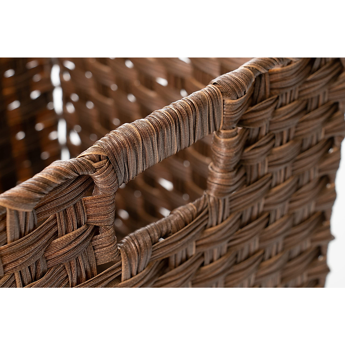 Foldable Synthetic Plastic Wicker Storage Basket with Iron Wire Frame By Blue Ridge Basket Company (Set of 2)