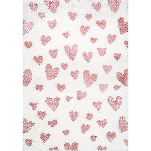 nuLOOM Olivia Heart Nursery Shag Accent Rug, 2' x 3', Pink