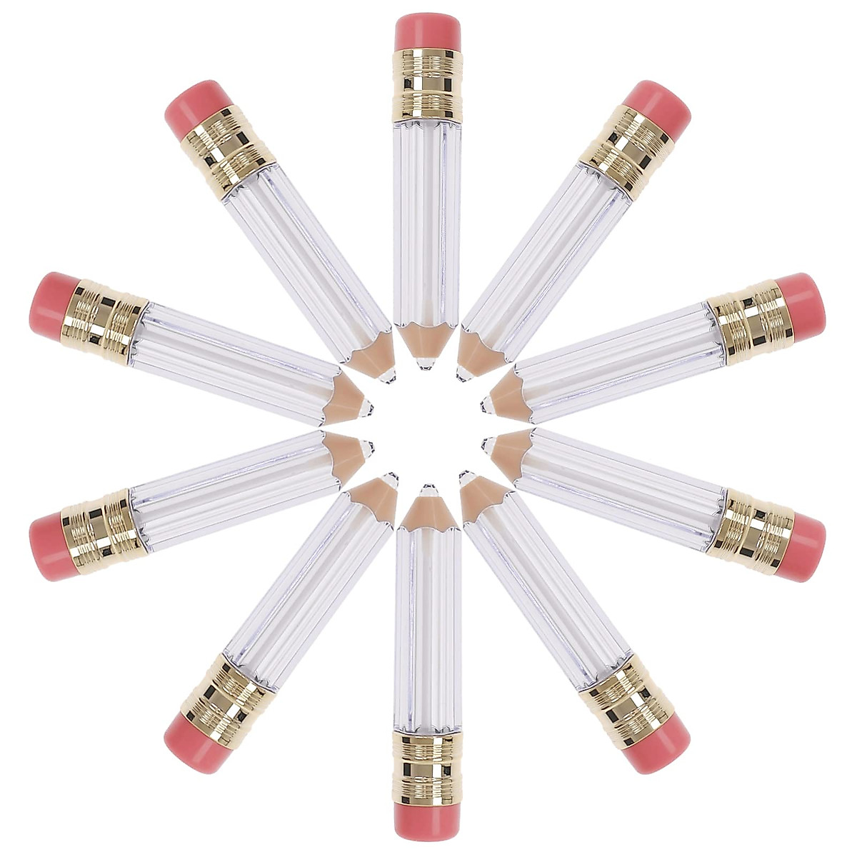 WSERE 10 Pieces Pencil Shape Cute Empty 5ml Lipgloss Lip Gloss Tube Containers Bottles Refillable Lip Balm Sample Packaging Tubes