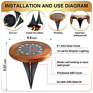 HOFLYW Outdoor In-Ground Lights Solar Disc Lights Outdoor Solar Garden Lights In Ground Solar Landscape Light 8 Pack 12 led for Pathway Yard Patio Walkway(Bronze, 8 Pack)