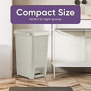 Superio Slim Trash Can with Foot Pedal, 64 Qt., Large Step On Trash Can, Durable Plastic Garbage Can with Removable Bucket, Kitchen Waste and Recycling Bin 16 Gallons, Greige