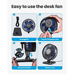 Gaiatop USB Desk Fan, Small But Powerful, Portable Quiet 3 Speeds Wind Desktop Personal Fan, Adjustment Mini Fan Table Fan for Better Cooling, Home Office Car Indoor Outdoor(Blue)