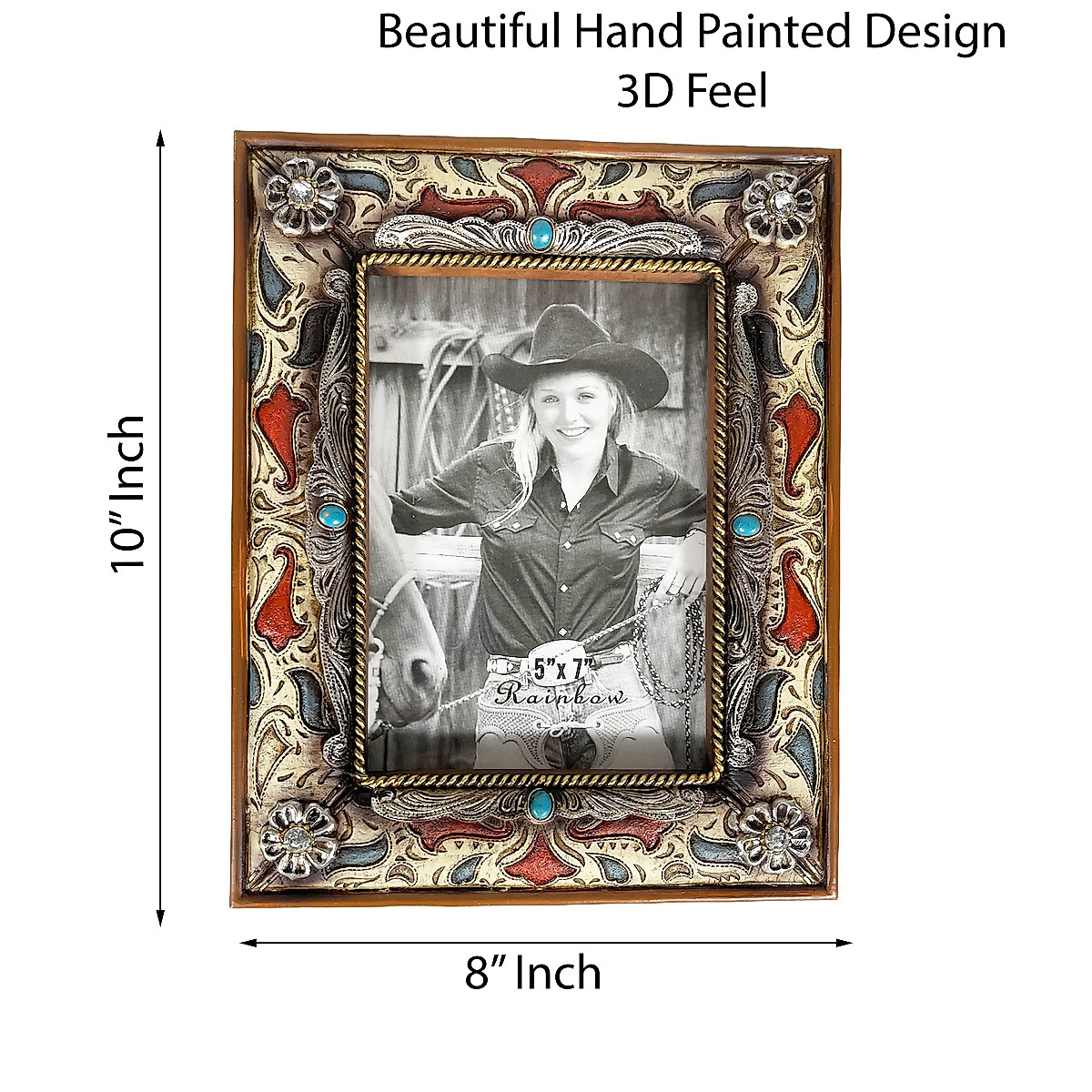 Urbalabs Cowboy Fancy Red and Gem Western Decor Picture Frame 5 x 7 Country Gifts Farmhouse Picture Frames Photo Frame Wall Hanging or Standing 5x7 Elaborate Picture Frame