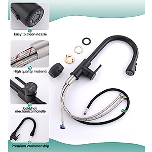 Matte Black Kitchen Faucet with Pull Down Sprayer and Soap Dispenser, DAYONE Single Handle High Arc Stainless Steel Kitchen Faucet Tap, with Escutcheon & 3 Functions, DAY-APS257MB