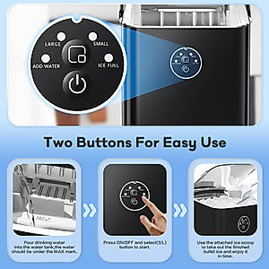 ZAFRO Countertop Ice Makers,Ice Maker Machine 8 Bullet Ice of 2 Sizes in 9 Mins, 26.5lbs/24H, Portable Ice Maker Self-Cleaning,with Scoop,Handle and Basket,Black