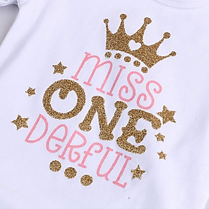 Viworld Baby Girl 1st Birthday Cake Smash Toddler Girl Miss Onederful Romper Tutu Skirt with Headband Clothes Set