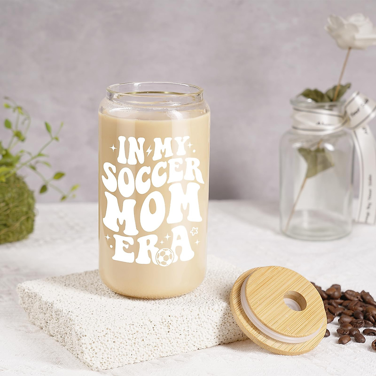 Fairy's Gift Soccer Mom Iced Coffee Cup, Soccer Mom Gifts, 16 oz Coffee Glass Cups with Lids Straws, Soccer Mom Essentials - Soccer Mom Era - Christmas, Birthday Gifts for Soccer Mom, Football Mom