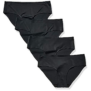 Amazon Essentials Women's Seamless Bonded Stretch Hipster Underwear, Pack of 4, Black, Large