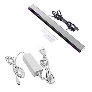Games Accessories Bundle for Wii U, 1 Pack Sensor Bar for Wii/Wii U and 1 Pack Charger for Nintendo Wii U Gamepad