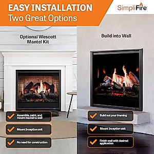 SimpliFire Inception 36" Electric Fireplace with Mantel Option - Digital Spark Technology True-to-Life Flames, Glowing Embers, Hand-Painted Logs, WiFi IntelliFire App, Voice & Remote Control - Folio