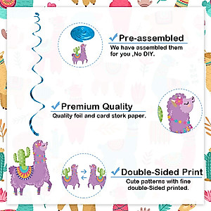 20Pcs Llama Cactus Hanging Swirl Decorations, Llama Party Hanging Swirl Bolivian Peru Alpaca Party Llama Birthday Party Supplies for Cinco De Mayo Mexican Fiesta Party Llama Baby Shower Decoration