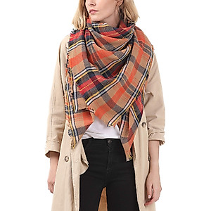 Century Star Women's Stylish Warm Tassels Soft Plaid Tartan Scarf Winter Large Blanket Wrap Shawl Beauty Orange