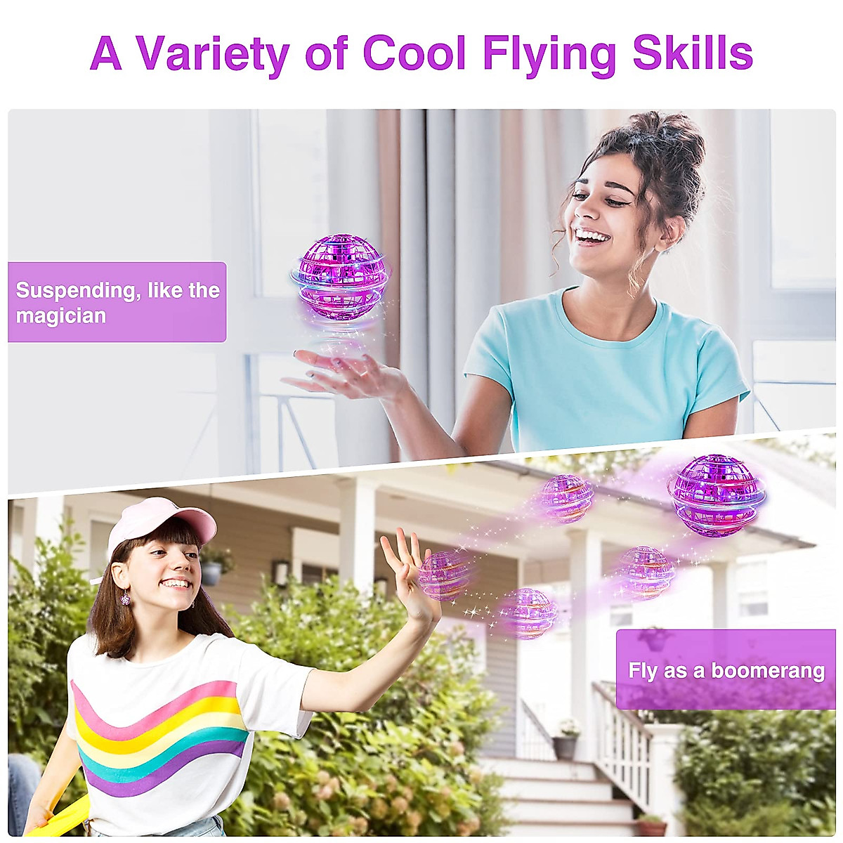 Ciniffo Upgraded Flying Orb Ball Toy, Hand Controlled Boomerang Hover Ball, Cosmic Globe Flying Spinner with Endless Tricks, Cool Toys Gifts for 6 7 8 9 10 11+ Year Old Girls Indoor Outdoor Toys