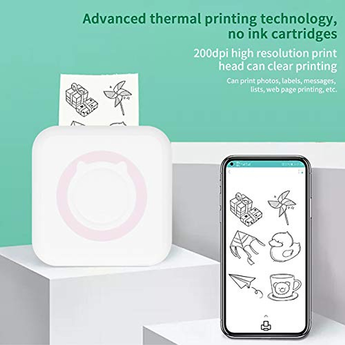 Cuifati Mini Printer Thermal Portable Wireless Bluetooth Label Wrong Question Printing 200dpi Phone Photo Printer (Pink)