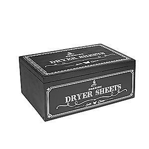 SoakInc Dryer Sheet Dispenser – Wooden Dryer Sheet Container for Laundry Room Decor – Rustic Farmhouse Dryer Sheet Holder – Vintage Black Dryer Sheet Storage Box with Hinged Lid – Solid Pine Wood