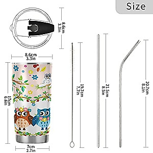 xigua Lovely Couple Owl 20oz Tumbler with Lid and Straw,Vacuum Insulated Stainless Steel Water Cup,Hot and Cold Drink Cup for Car,Sports, Household, Travel