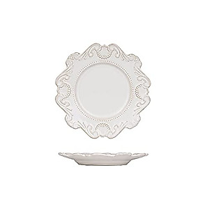 KOWMcp Dinner Plates Vintage Embossed Dessert Plate Ceramic Salad Dish Steak Pasta Dinner Plate Kitchen Tableware Dinnerware Party Household (Color : White, Size : C)